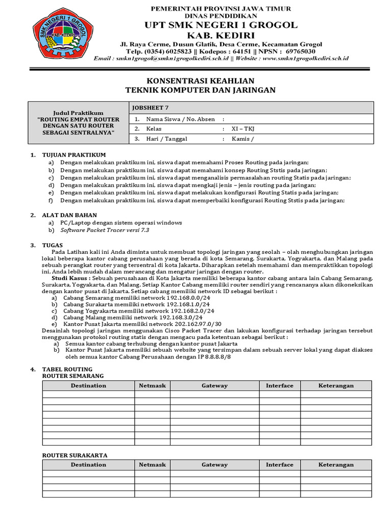 Jobsheet Tugas Static Routing | PDF | Komputer