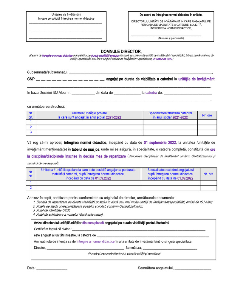 Cerere Intregire Norma DVP 2022 | PDF