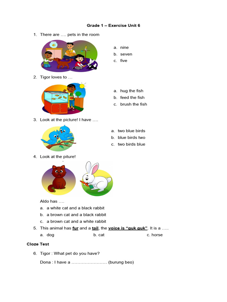 Grade 1 - Exercise Unit 6 | PDF