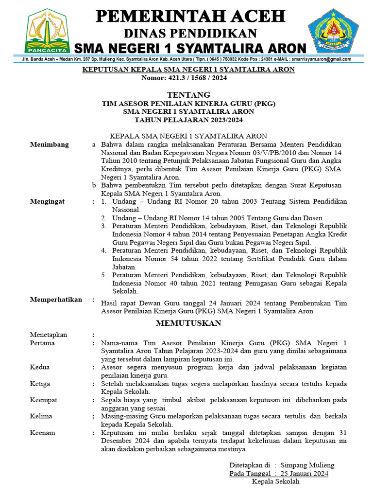 SK TIM PENILAI PGK Sem 2 2023-2024 | PDF
