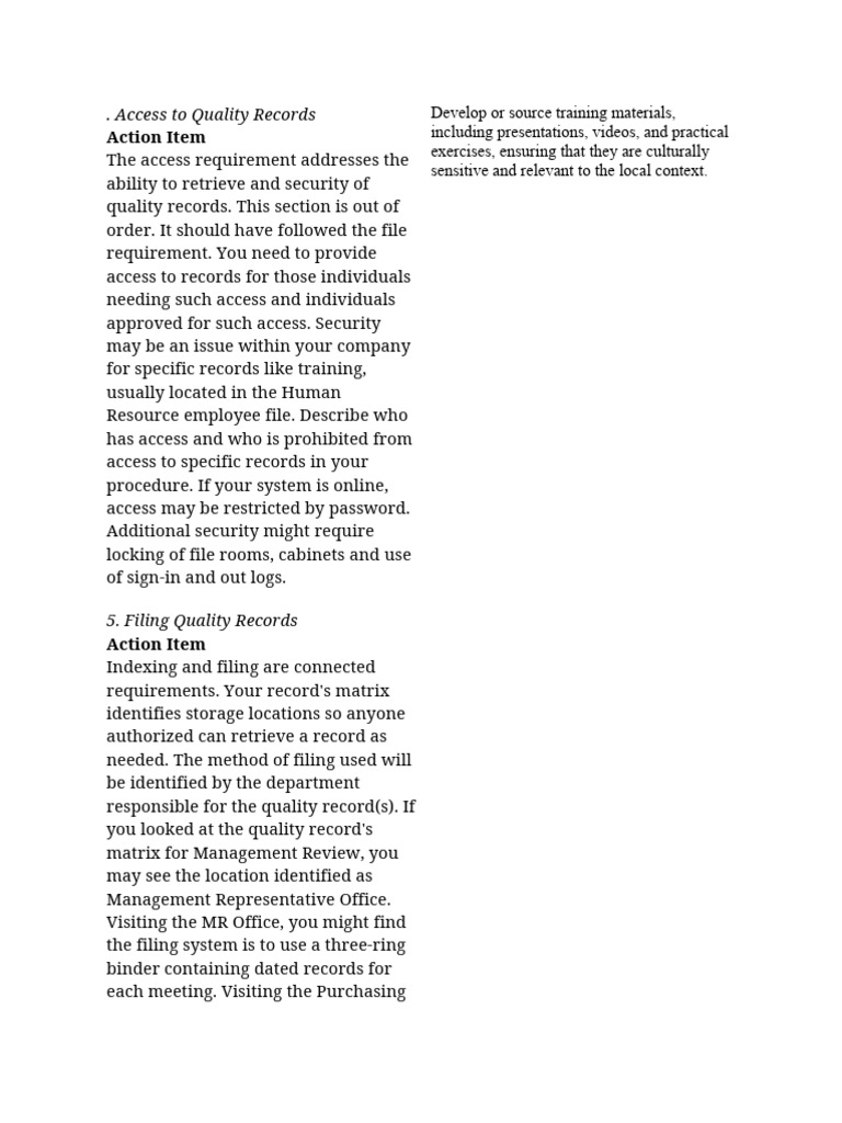 Action Item: - Access To Quality Records | PDF