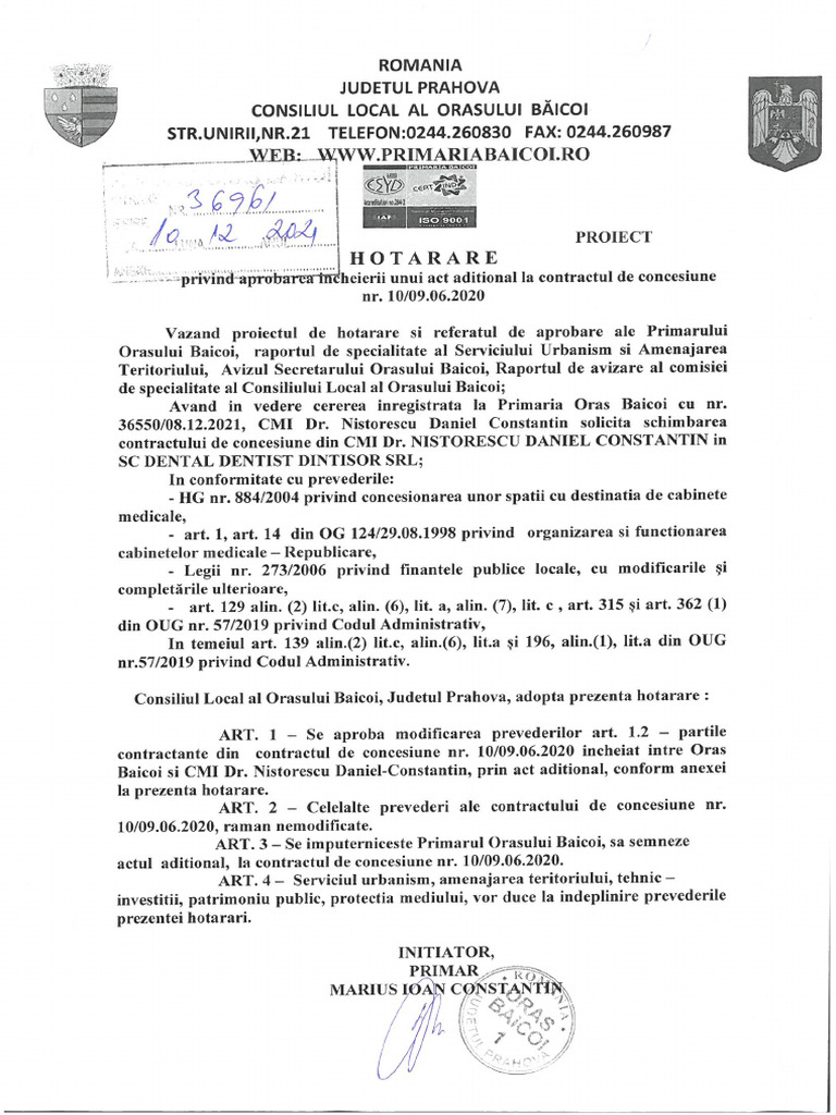 HCL Incheiere Act Aditional Contract Concesiune | PDF