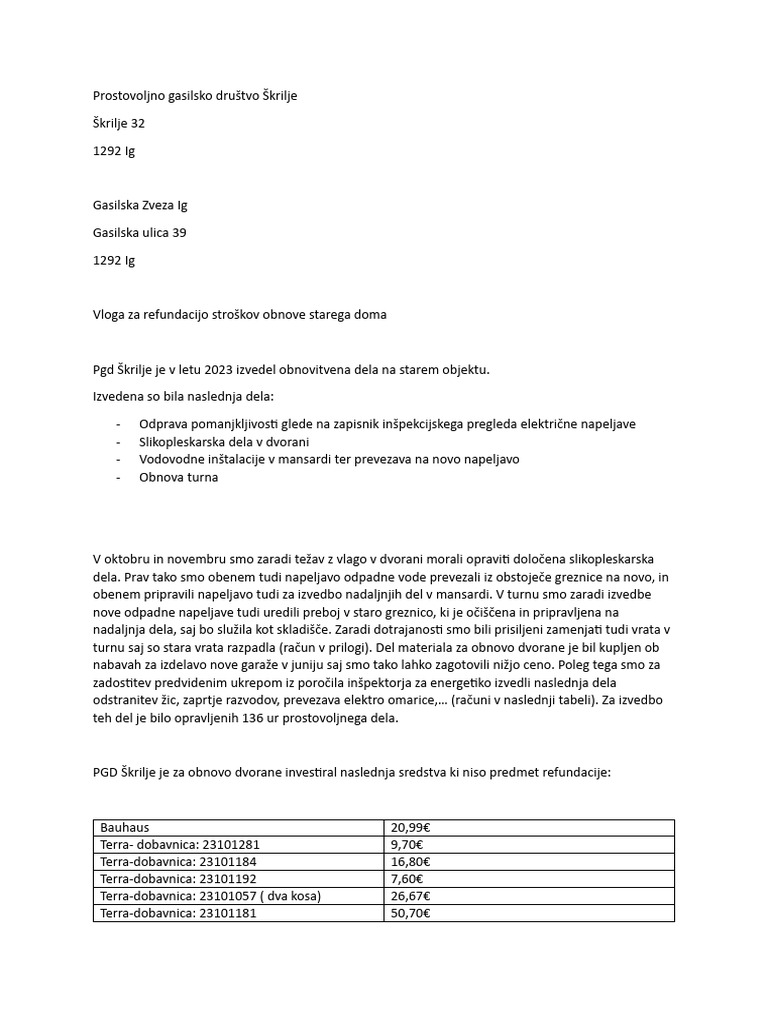 Vloga Za Refundacijo | PDF