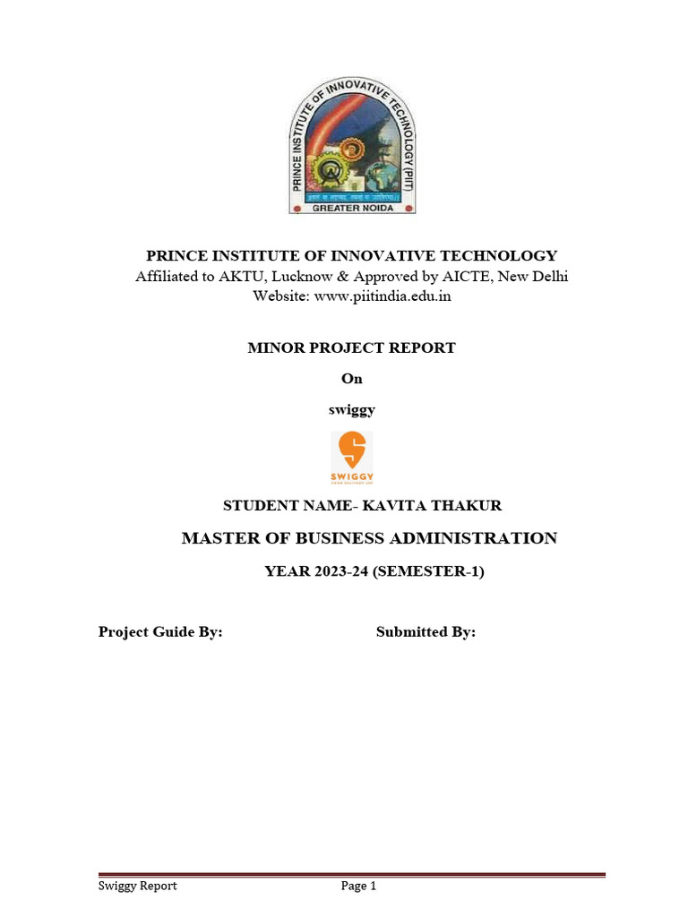 Minor Project Swiggy | PDF