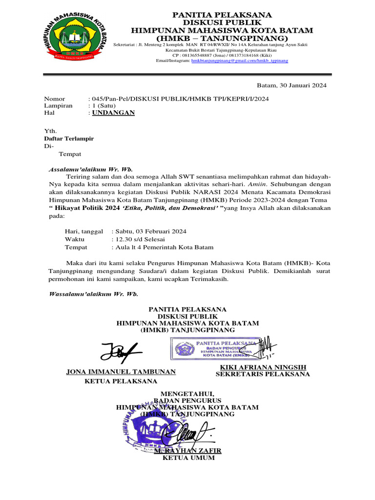 045 - Undangan Ormawa - Diskusi Publik Narasi 2024 - 1 | PDF
