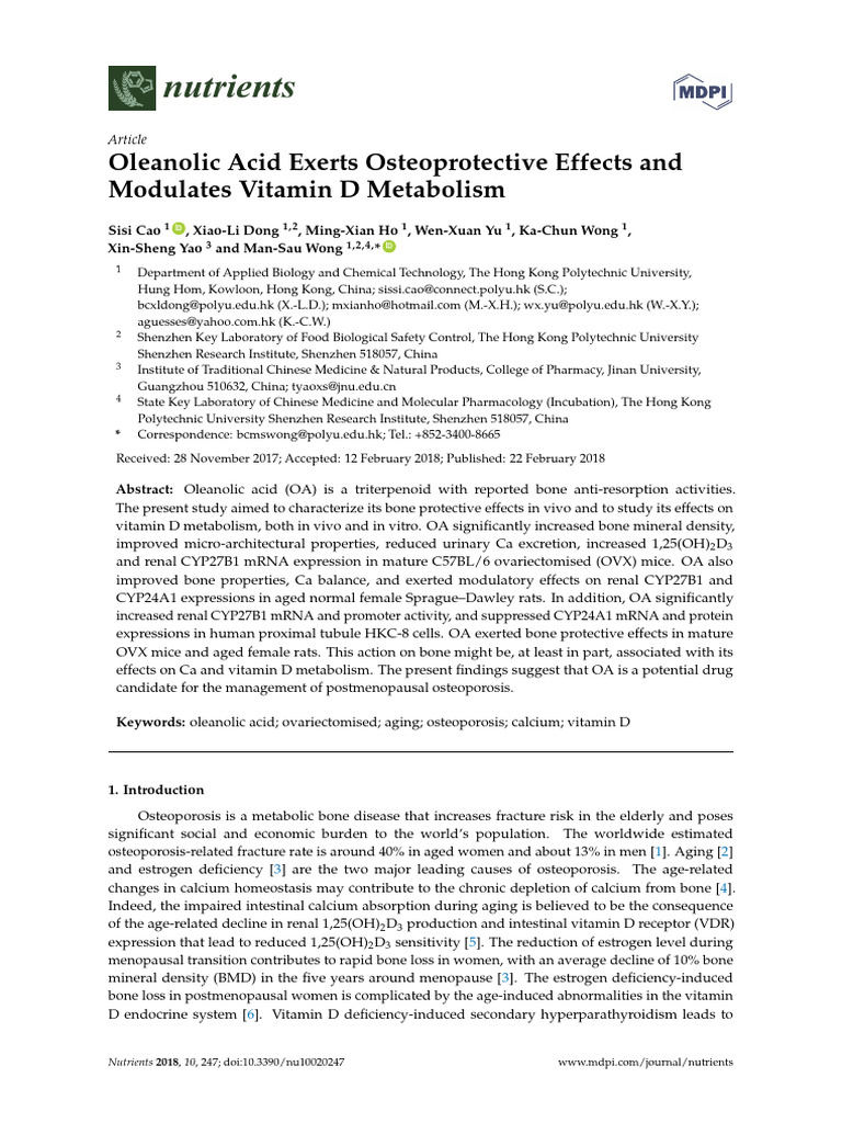 Oleanolic Acid Exerts Osteoprotective Effects and Modulates Vitamin D ...