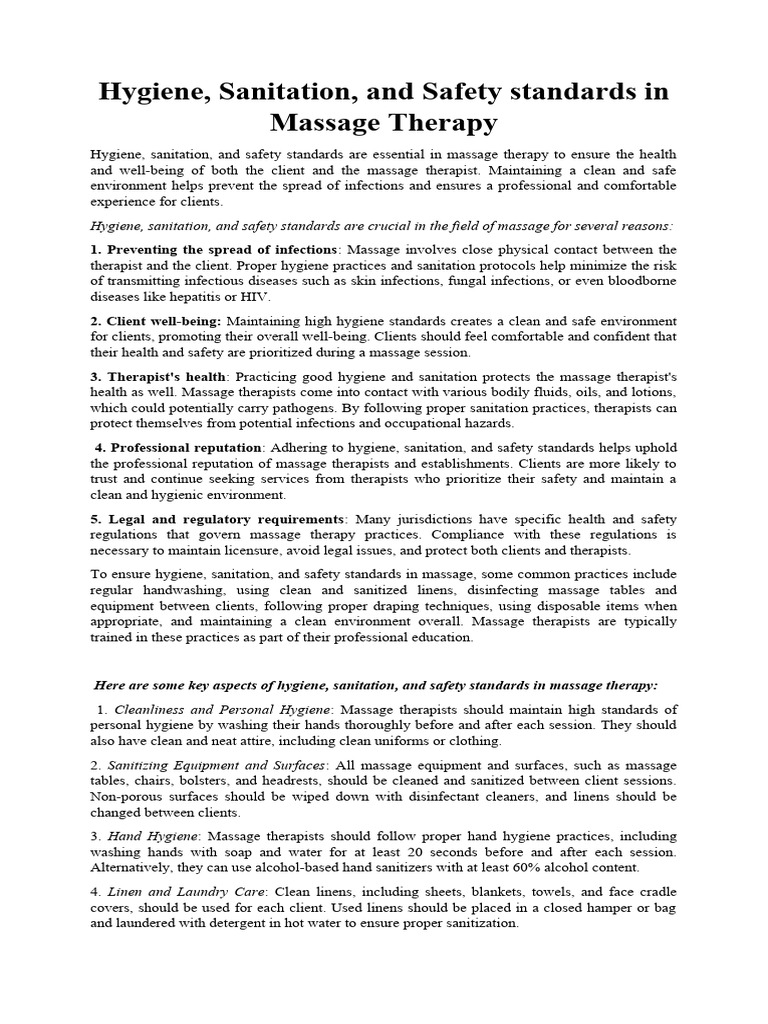 Massage Hygiene and Safety Standards | PDF