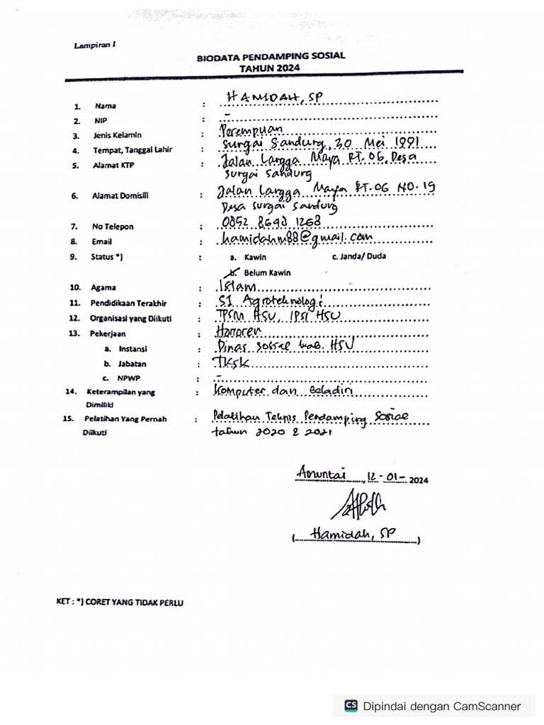 Hamidah, SP - Biodata Dan Surat Pernyataan | PDF