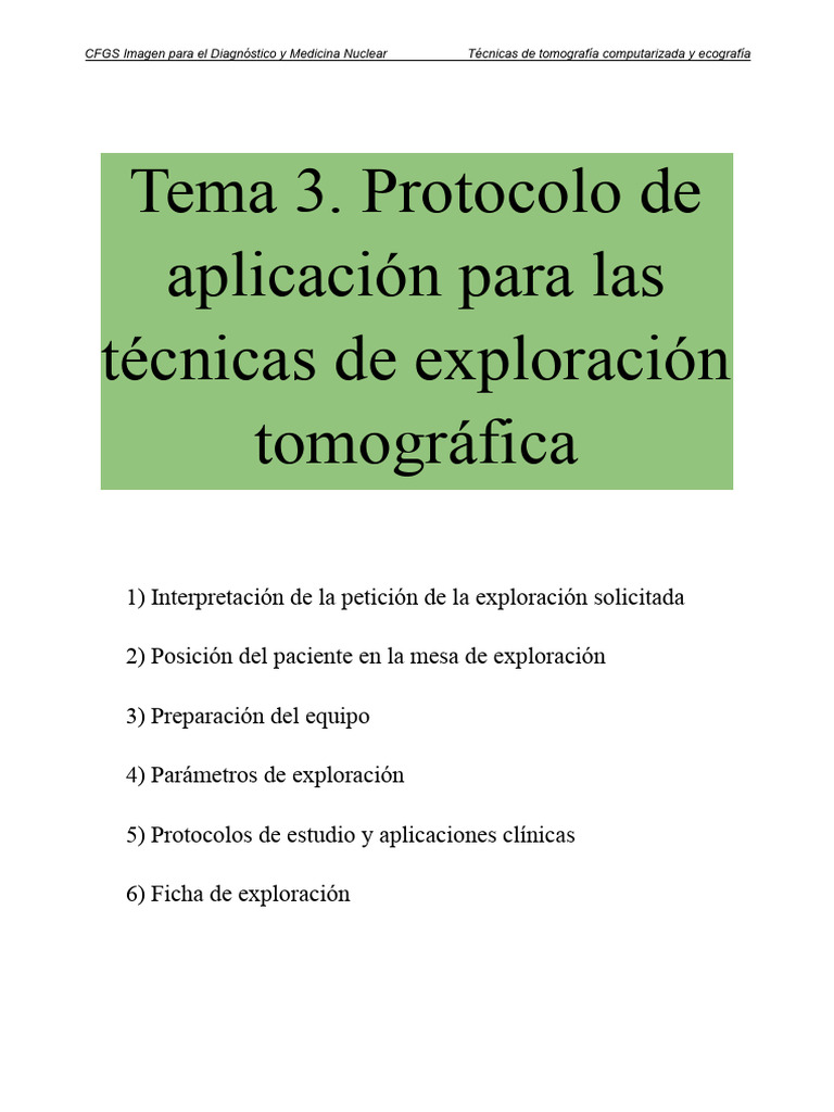 VMBRWN Tema 3. Protocolo de Aplicacion para Las Tecnicas de Exploracion Tomografica | PDF