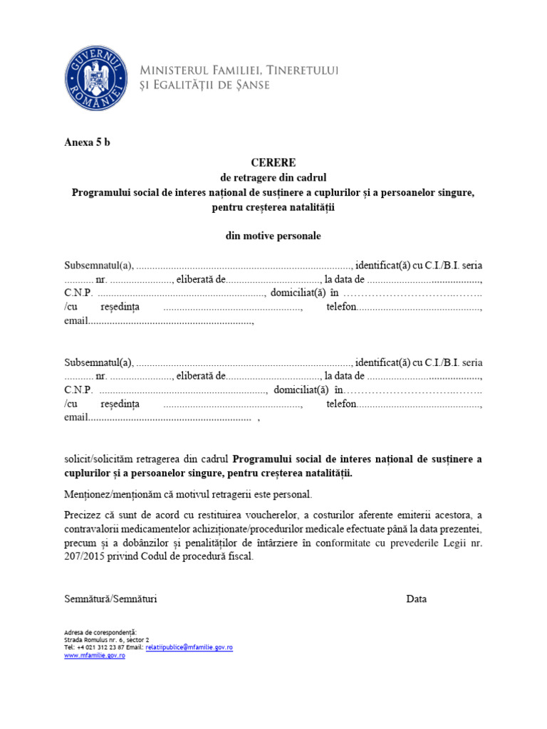 Anexa 5b. Cerere de Retragere Din Motive Personale | PDF
