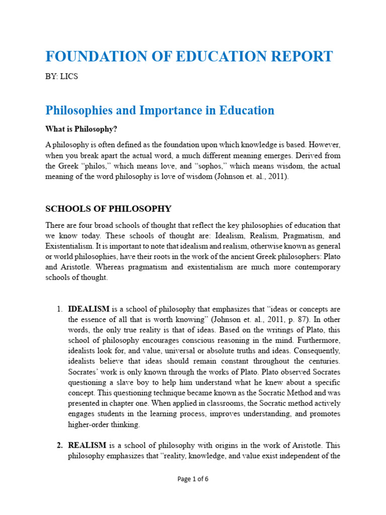 Philosophies of Education Overview | PDF | Social Science | Philosophy