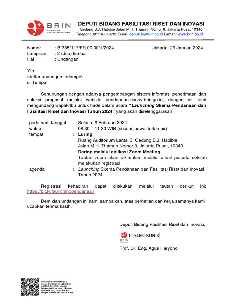 Undangan Launching Skema Pendanaan Tahun 2024 - Umum | PDF
