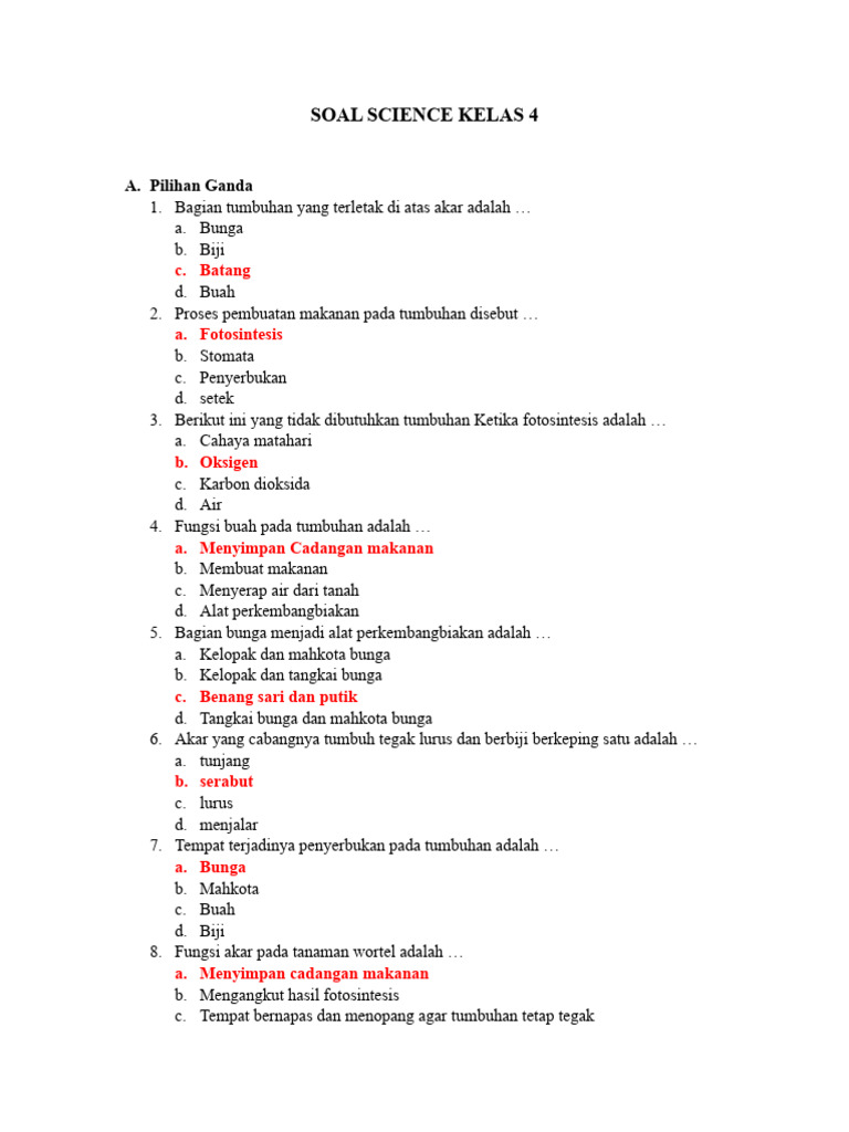 Soal Cerdas Cermat Science Kelas 4 2024 | PDF
