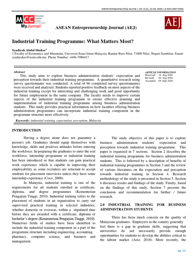 Industrial Training Programme: What Matters Most?: ASEAN ...