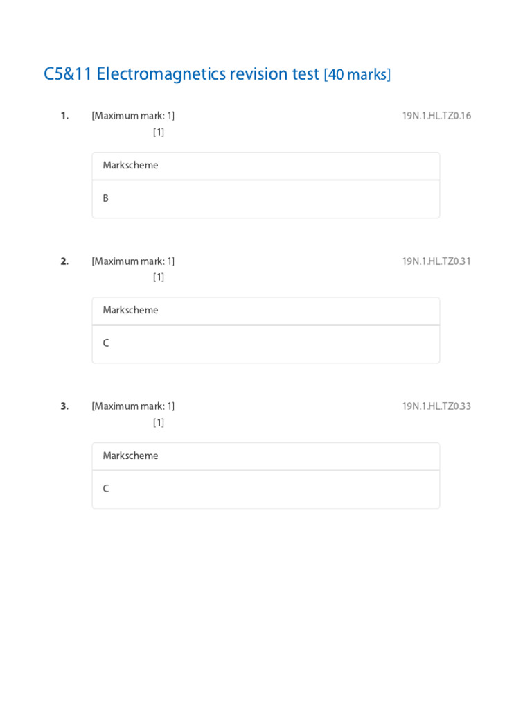 C5&11 Electromagnetics Revision test-MS | PDF | Electromagnetism ...