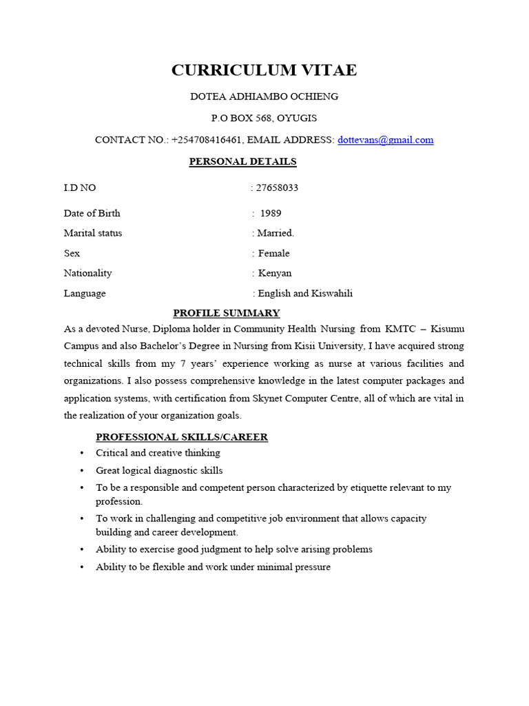 CV 2023 | PDF | Nursing | Kenya