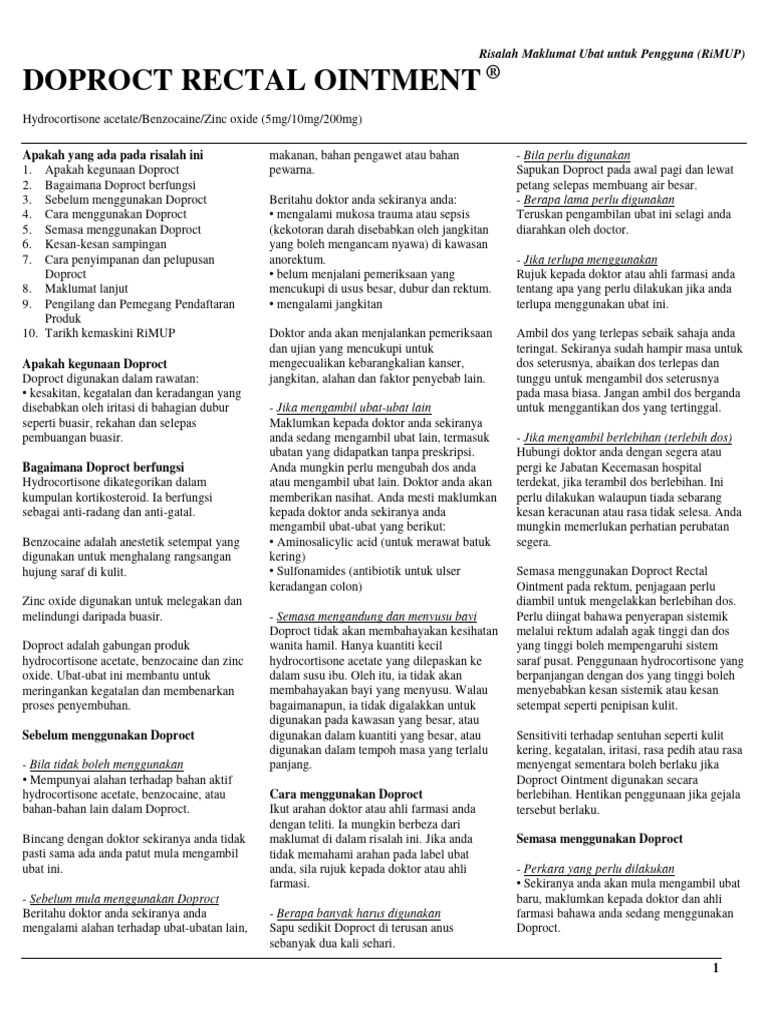 Doproct Rectal Ointment Hydrocortisone Acetate Benzocaine Zinc Oxide ...