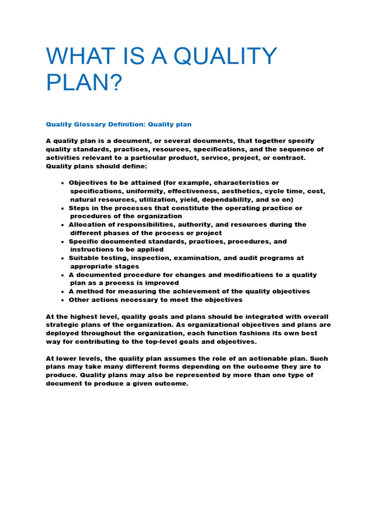 Understanding Quality Plans and Their Elements | PDF | Business