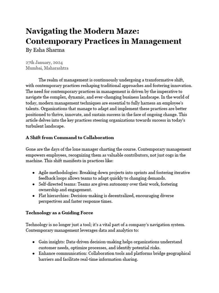Modern Management Practices | PDF | Innovation | Collaboration