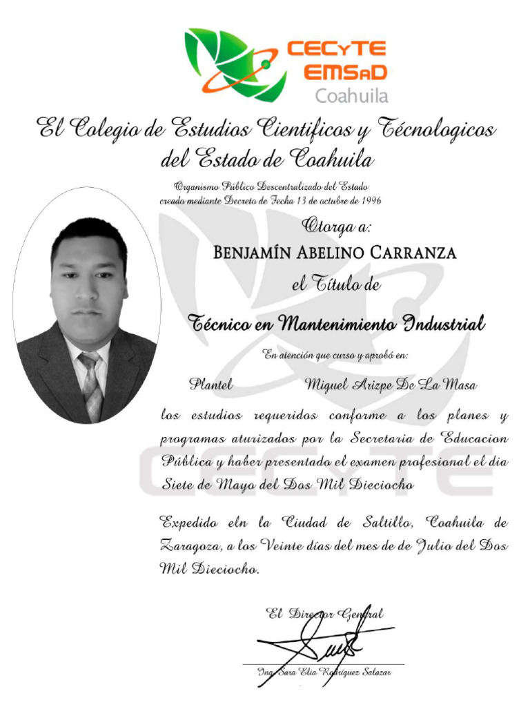 Titulo Cecyte - Benjamin Abelino Carranza | PDF