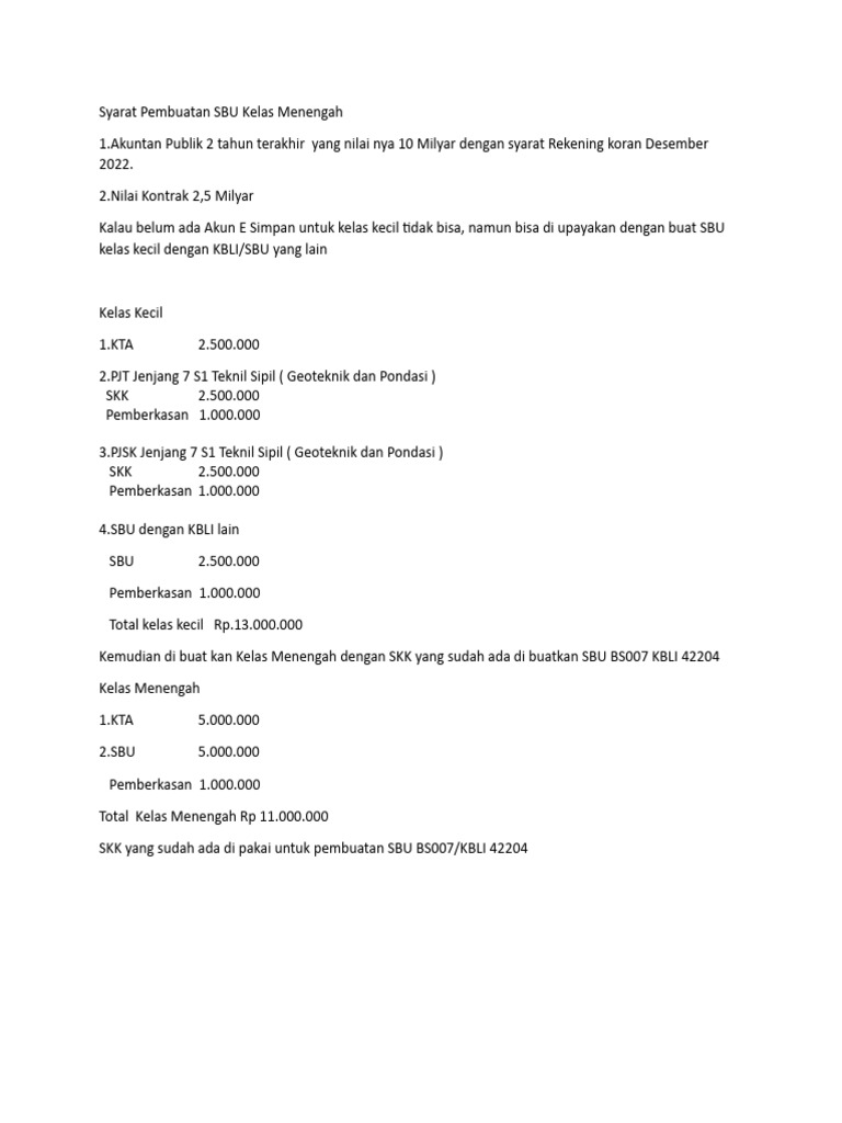 Syarat Pembuatan SBU Kelas Menengah | PDF