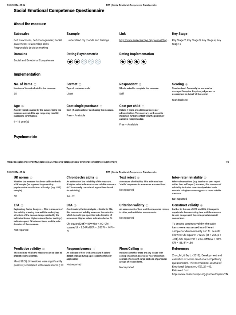 EEF - Social Emotional Competence Questionnaire | PDF
