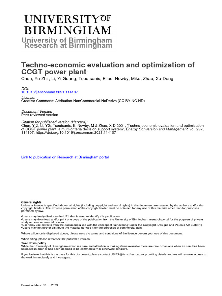 Techno-Economic Evaluation and Optimization ofCCGT Power Plant | PDF