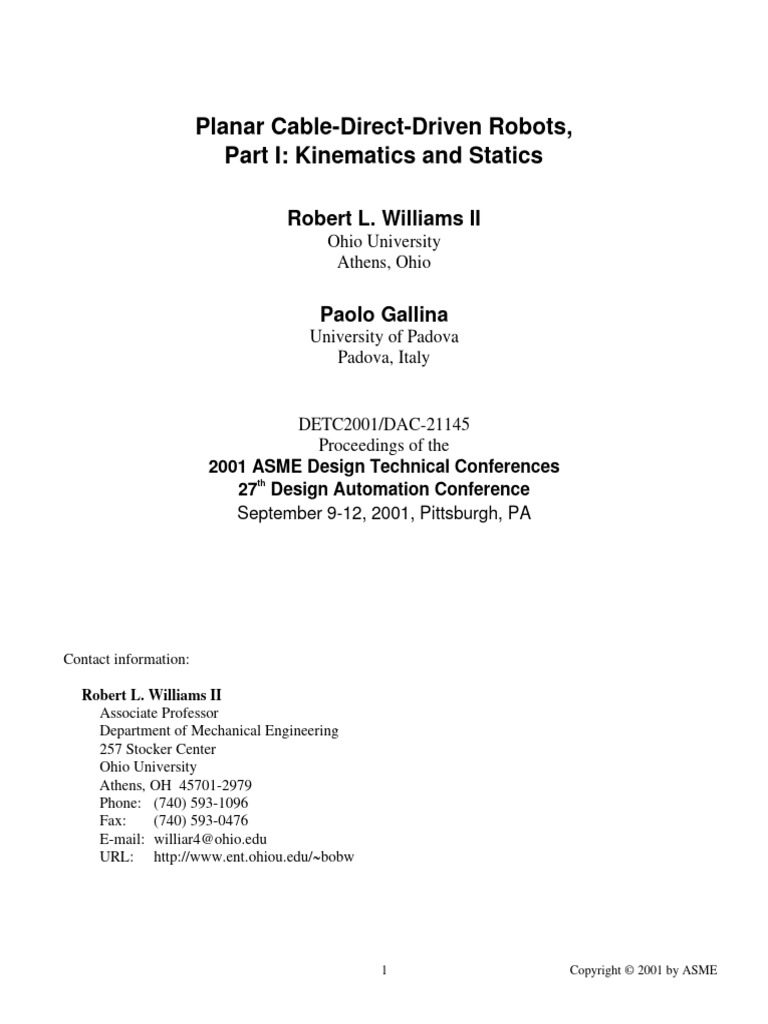 Planar Cable-Direct-Driven Robots | PDF | Kinematics | Force