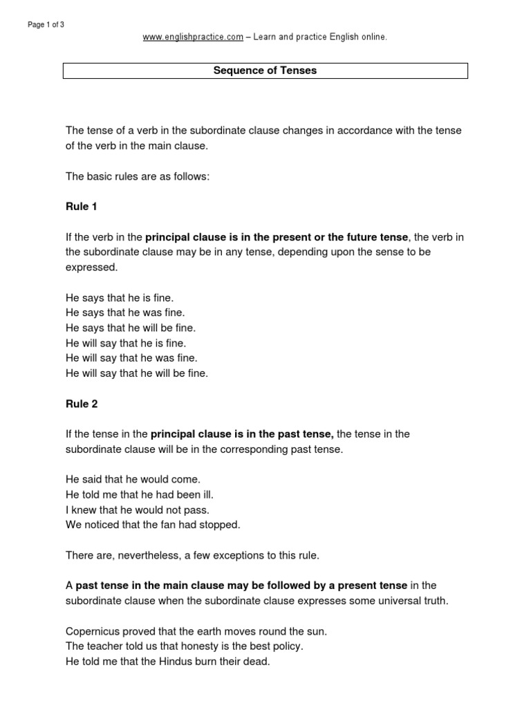 Sequence Tenses | PDF | Grammatical Tense | Verb