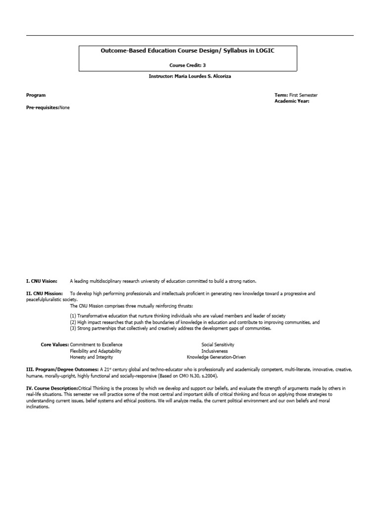 OBE Syllabus for Logic Course | PDF | Science & Mathematics | Computers