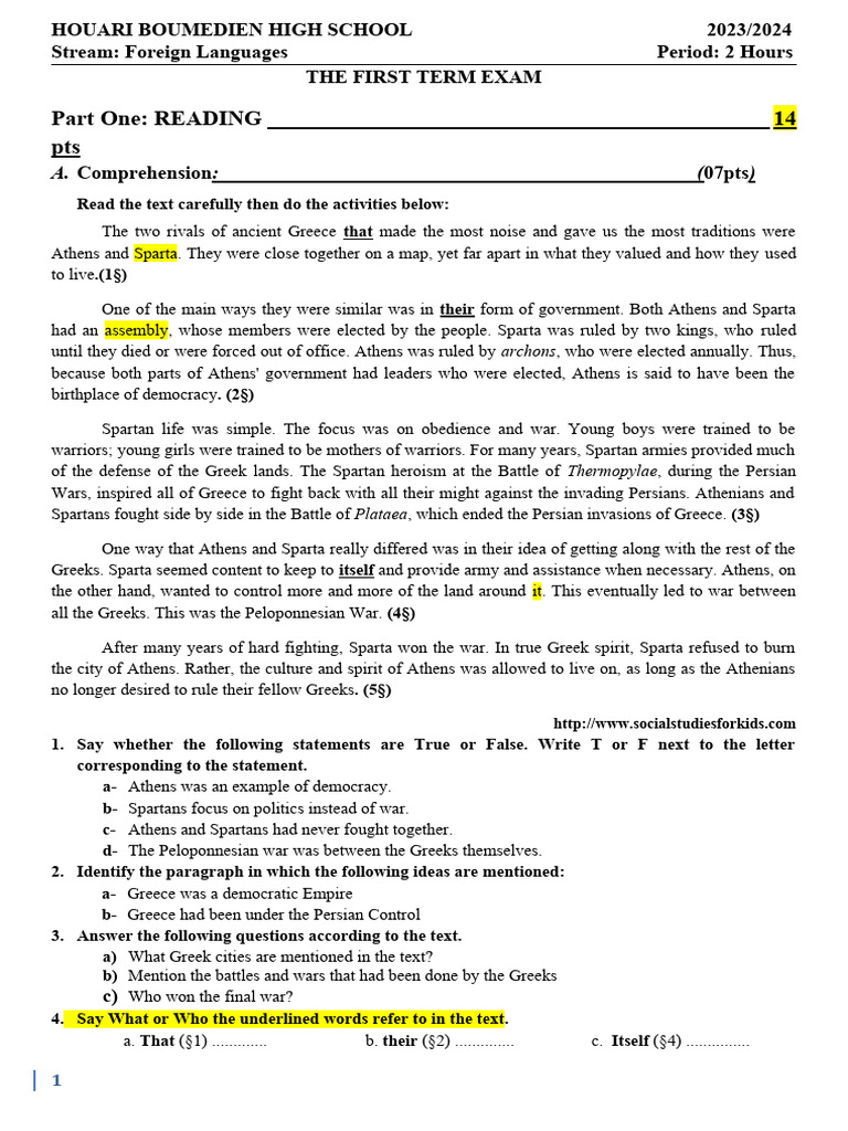 Third Year Languages Exam | PDF | Sparta | Peloponnesian War