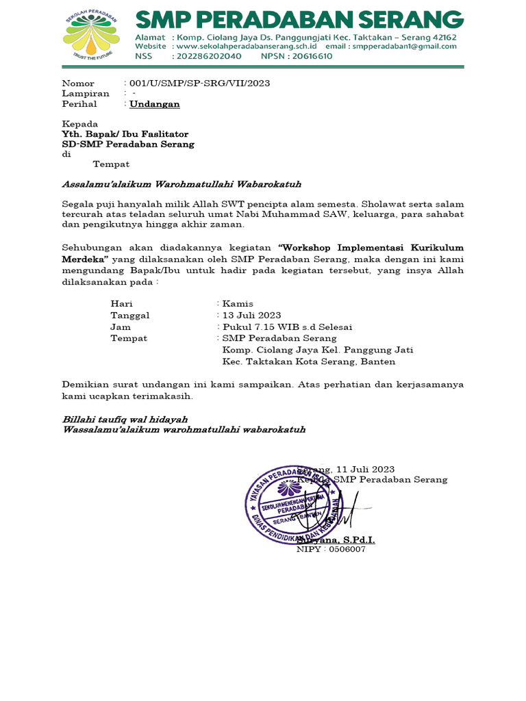 Surat Undangan Workshop | PDF