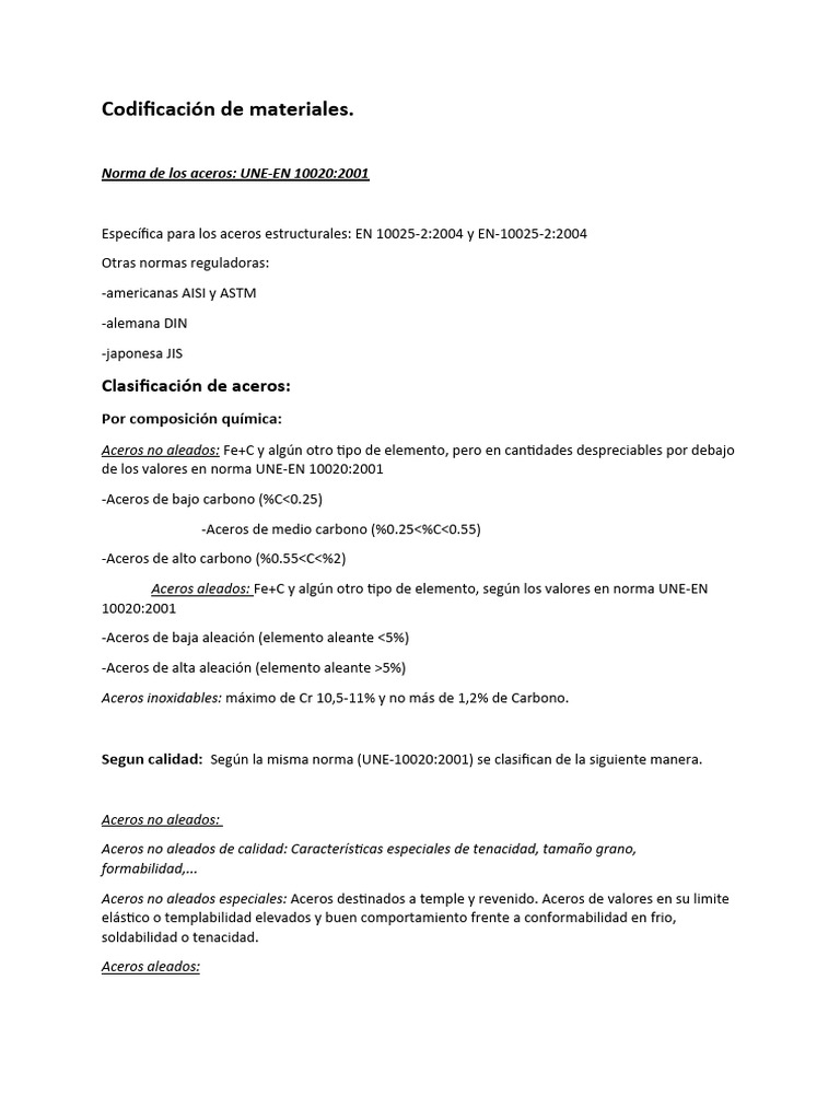 Codificacion de Materiales | PDF | Aleación | Acero