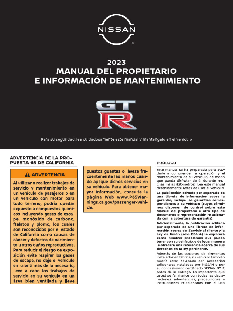 Manual del Propietario NISSAN GT-R 2023 | PDF | Neumático | Bienes ...