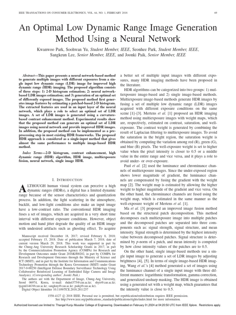 An Optimal Low Dynamic Range Image Generation Method Using a Neural Network 2018 | PDF ...