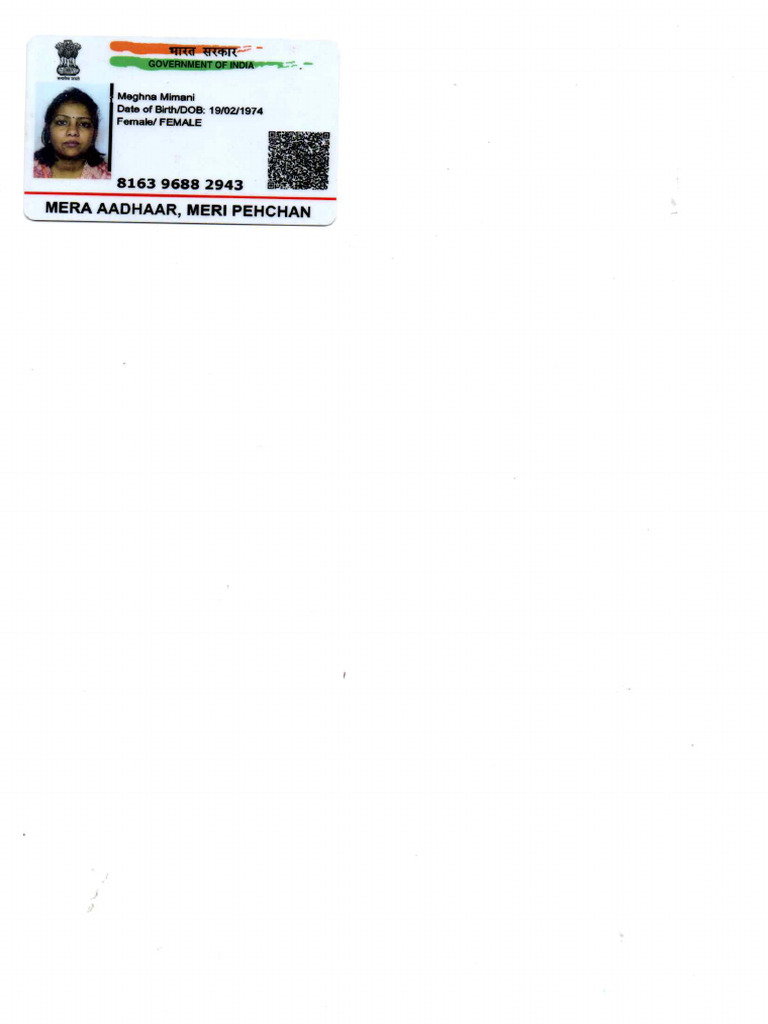 Adhaar Front Back Meghna | PDF