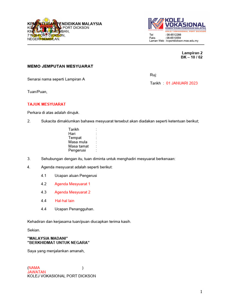 Memo Jemputan Mesyuarat | PDF