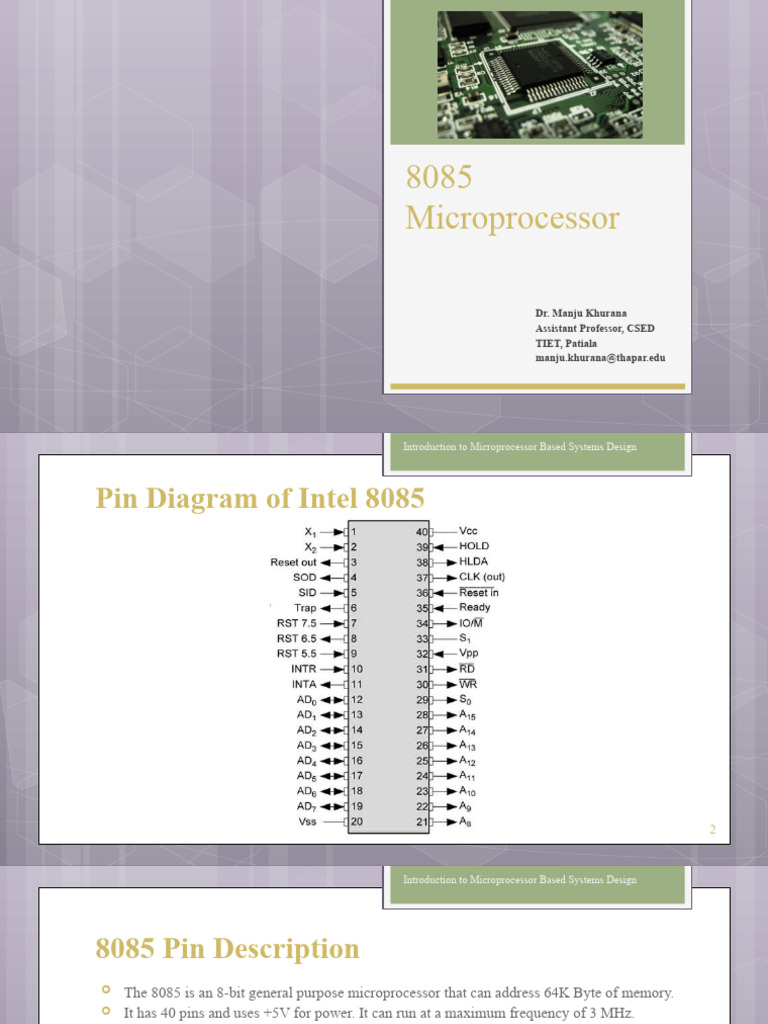 3rd Lecture - 8085 Pin Diagram | PDF | Input/Output | Central Processing Unit