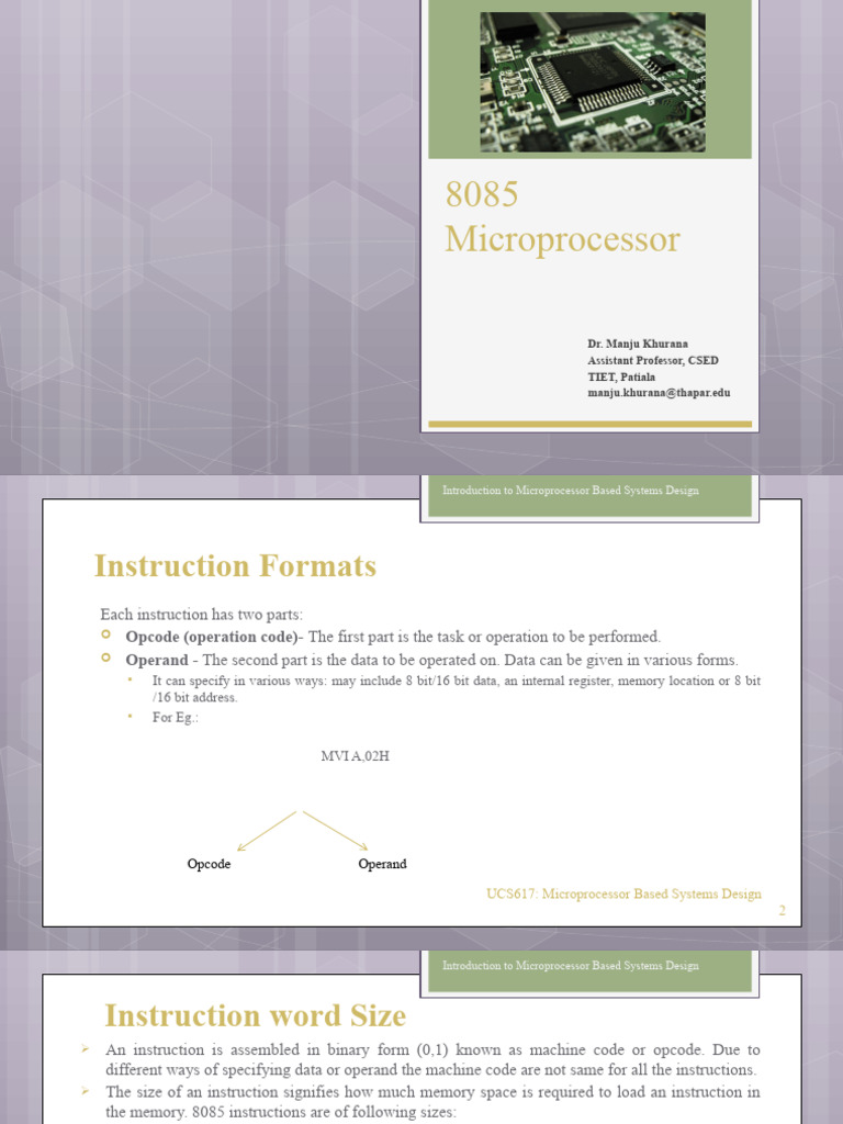 4th Lecture - 8085 Instruction Word Size and Addressing Modes | PDF
