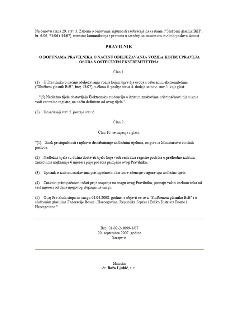 Izmjene Pravilnika o Obilježanju Vozila Kojim Upravlja Osoba Sa ...
