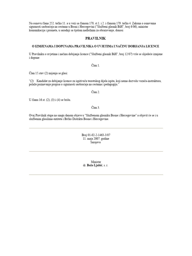 Izmjene I Dopune Pravilnika o Uvjetima I Načinu Dobijanja Licence I | PDF
