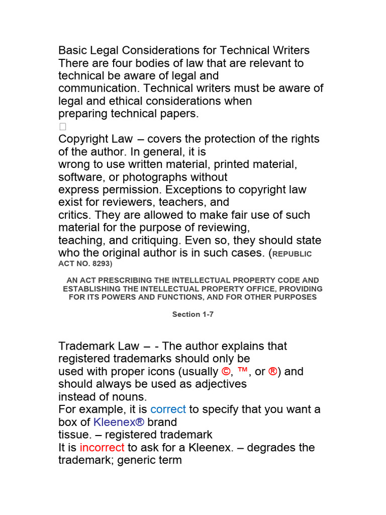 Basic Legal Considerations For Technical Writers | PDF