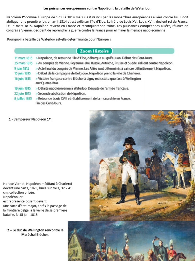 Cours Histoire 1ère T 19 10 2022 La Bataille de Waterloo | PDF ...