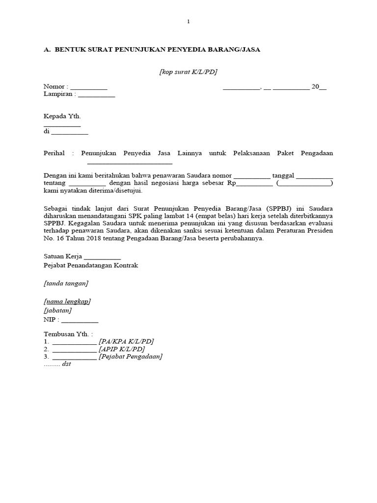 Contoh SPPBJ dan SPMK Pengadaan Jasa | PDF