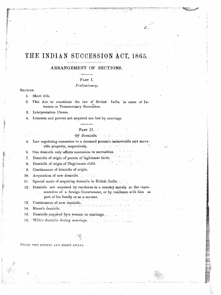 Indian Succession Act 1865 | PDF