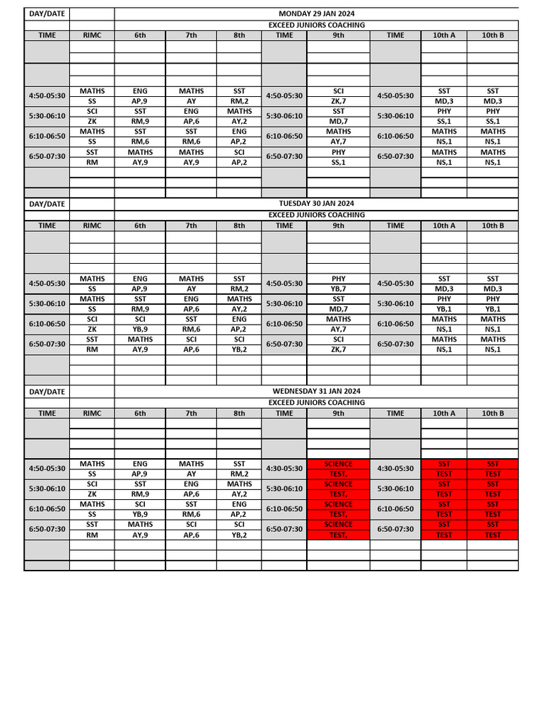 Time Table Ejc 29 Jan To 31 Jan 2024 | PDF