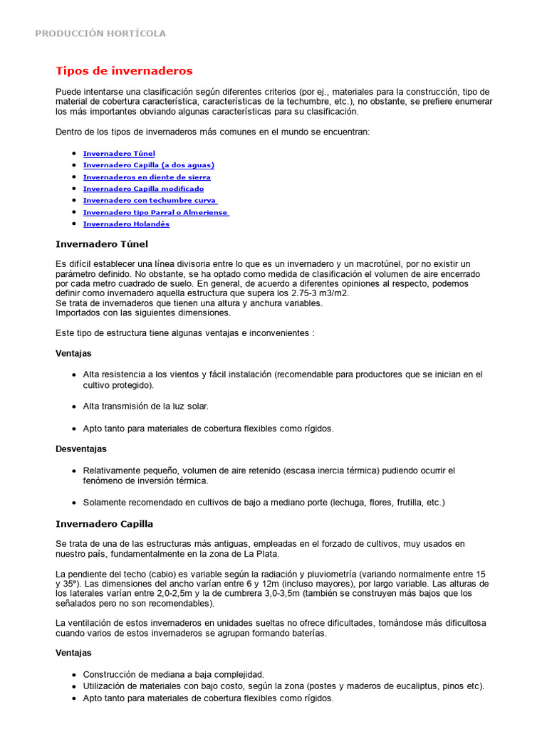 Tipos de Invernaderos para Cultivo | PDF | Invernadero | Ventilación ...
