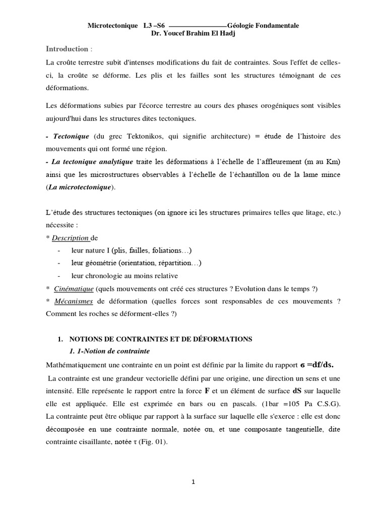 Cours 1 - Microtectonique l3-s6 | PDF