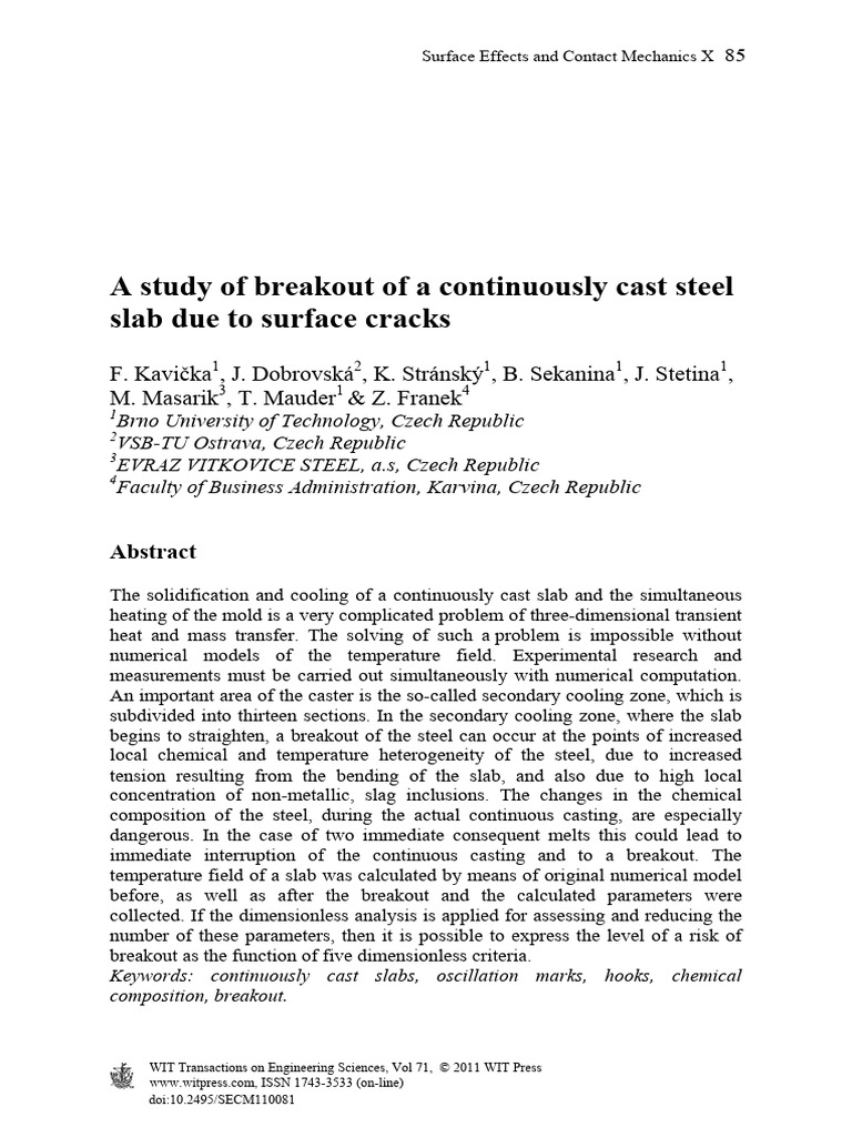 Continuous Casting Steel Slab Breakout Analysis | PDF | Strength Of ...