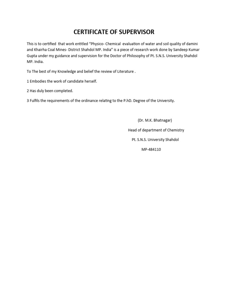 Certificate of Supervisor | PDF